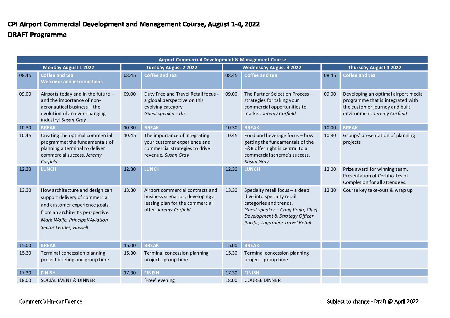 Draft Course Programme August 2022 | CPI